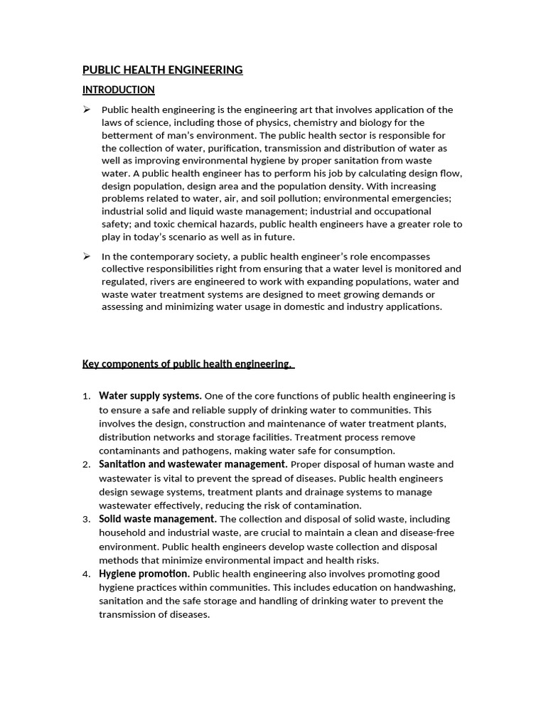Public Health Engineering Overview | PDF | Water Purification | Filtration
