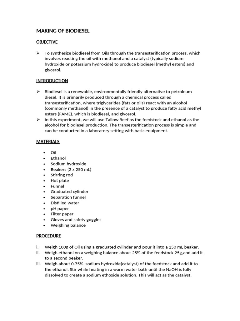 Making Biodiesel From Sunflower Oil | PDF | Biodiesel | Sodium Hydroxide