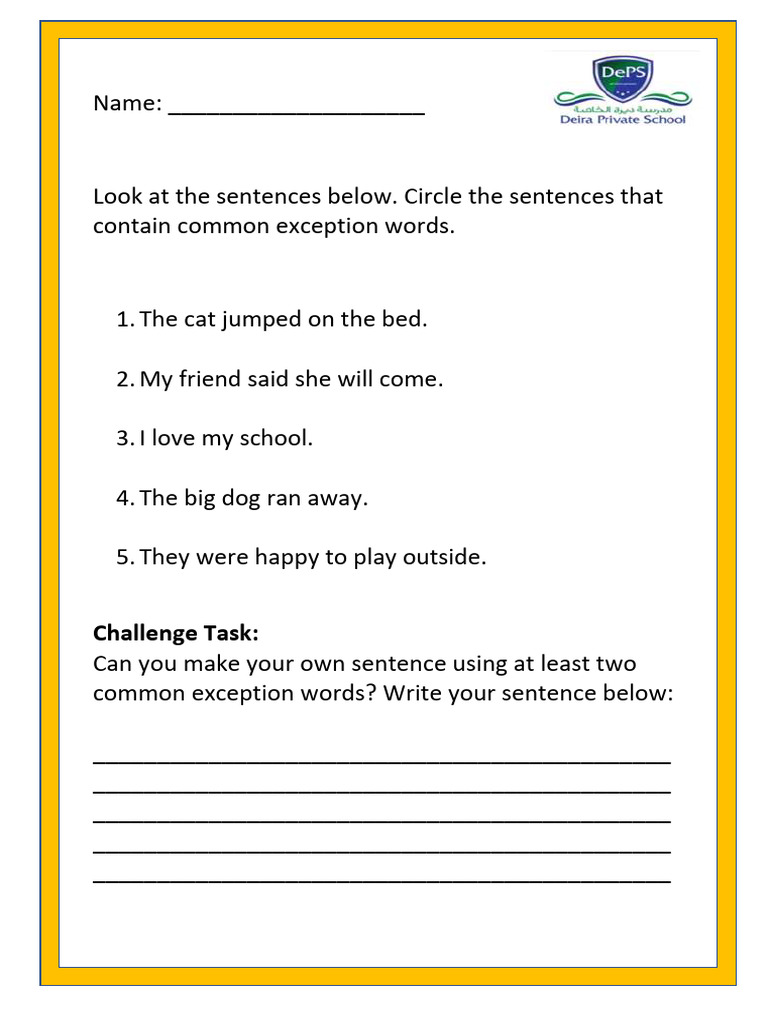 Common Exception Words Activity | PDF