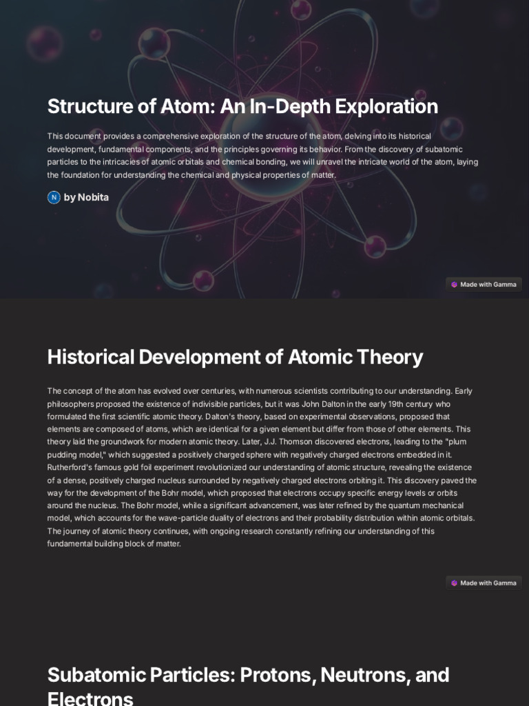 Structure-of-Atom-An-In-Depth-Exploration | PDF | Atoms | Chemical Bond