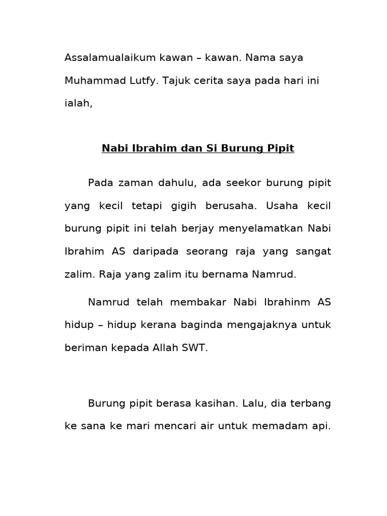 Nabi Ibrahim Dan Burung Pipit | PDF