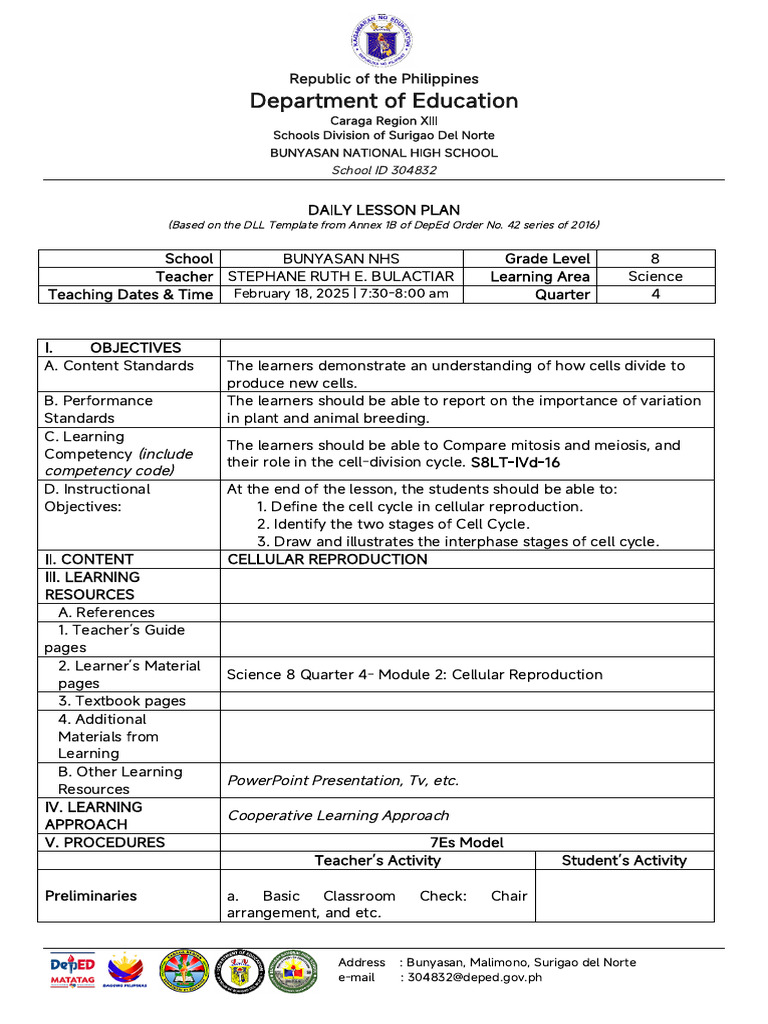 Daily Lesson Plan: Cellular Reproduction | PDF | Mitosis | Biochemistry