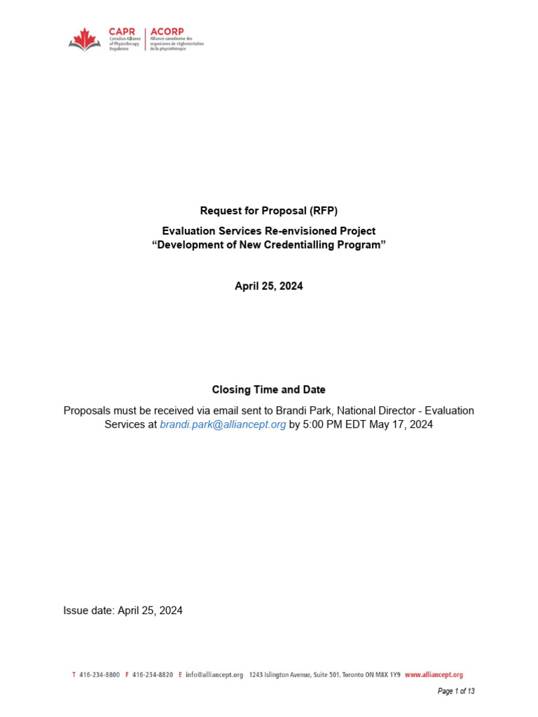 RFP for New Credentialing Program Development | PDF | Evaluation ...