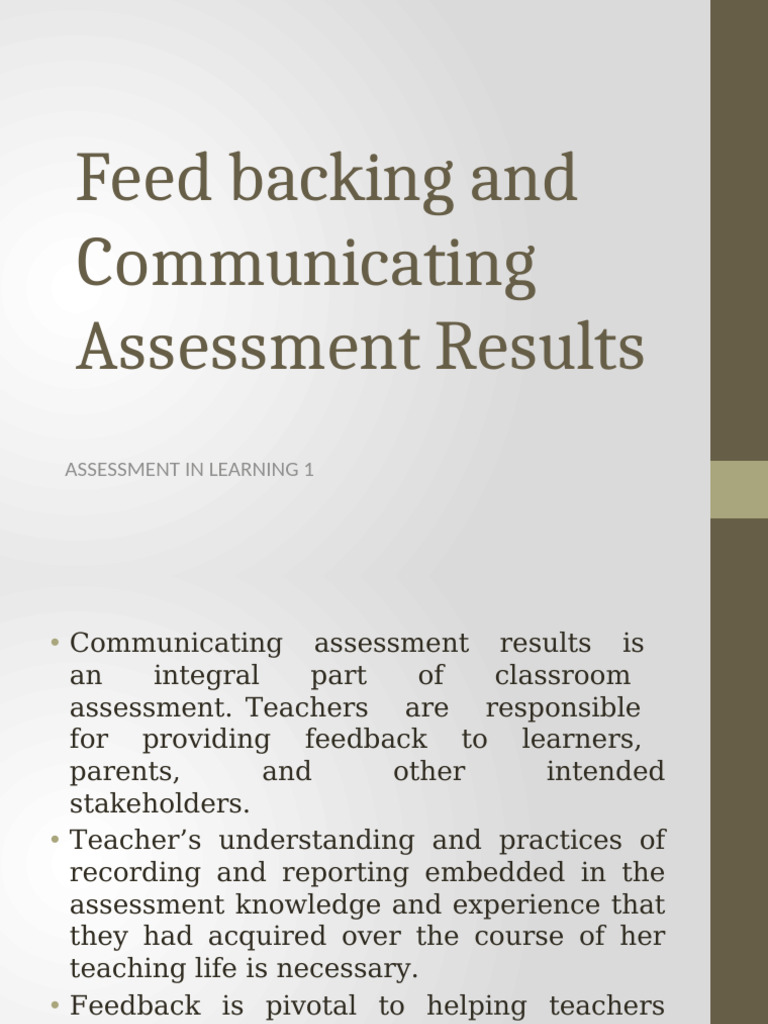 Feedbacking and Communicating Assessment Result | PDF | Educational Assessment | Quantitative ...