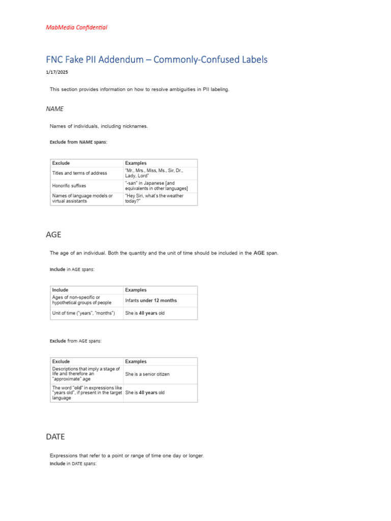 FNC Fake-PII Addendum Commonly Confused Labels v1.3 20250117 2 | PDF ...