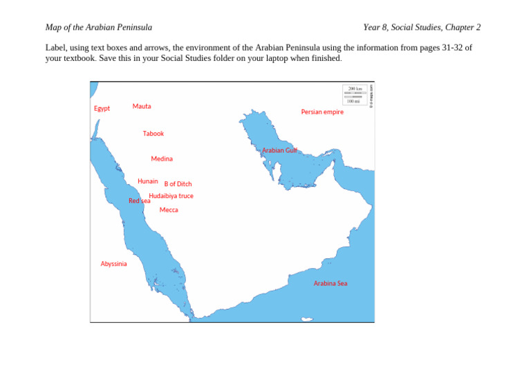 Arabian Peninsula Map Labeling Guide | PDF