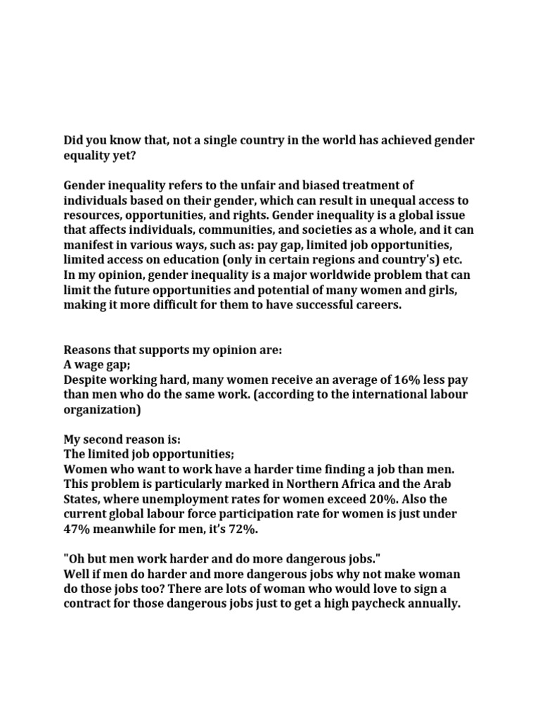 Gender Inequality Speech | PDF