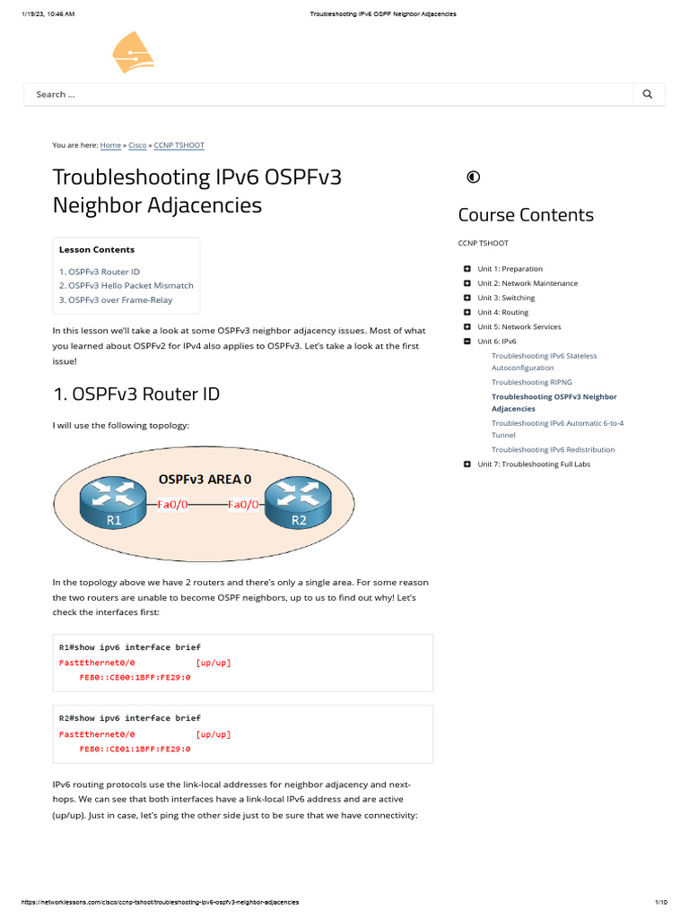 Troubleshooting IPv6 OSPF Neighbor Adjacencies | PDF | I Pv6 | Data Transmission