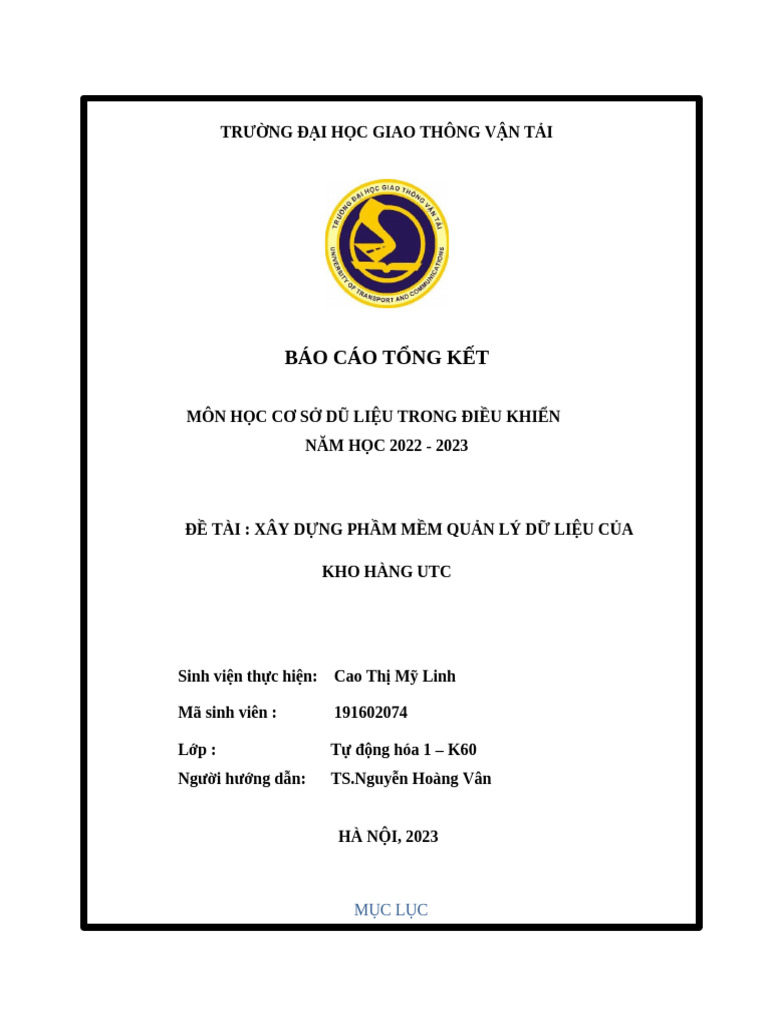 Báo Cáo BTL CSDL | PDF