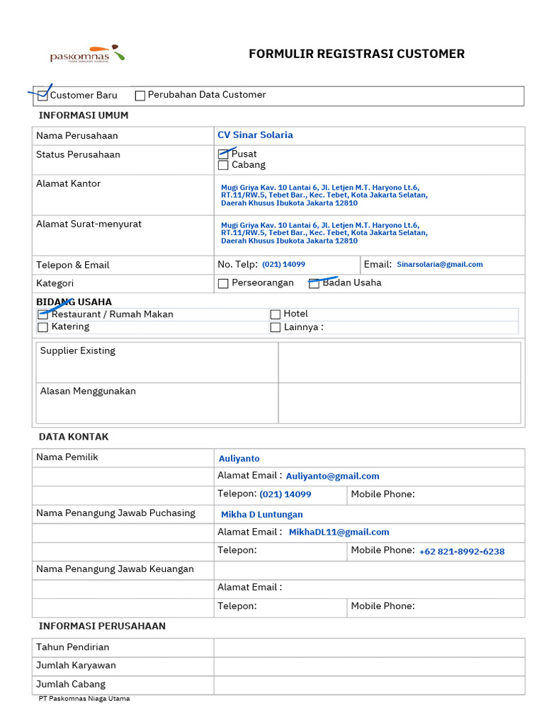FORMULIR REGISTRASI CUSTOMER PNU 2024.pdf - 20250302 - 202439 - 0000 | PDF