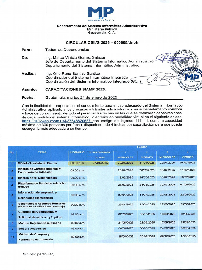 Circular Csii g 2025-000005 Dnbh Capacitaciones Siamp 2025 | PDF