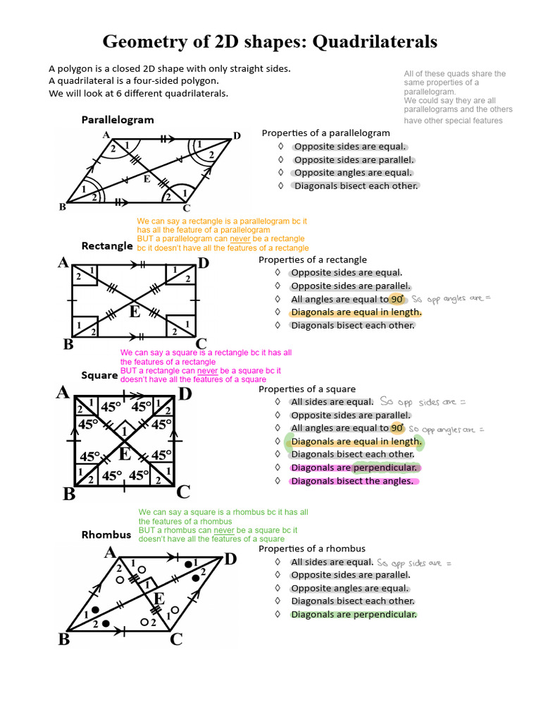 Geometry of 2D Shapes QUADRILATERALS (With Answers) | PDF | Rectangle ...
