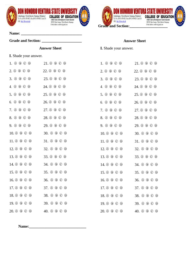 Answer Sheet AR | PDF