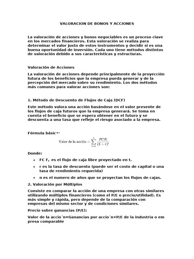 Valoracion de Bonos y Acciones | PDF | Compartir (Finanzas) | Economias