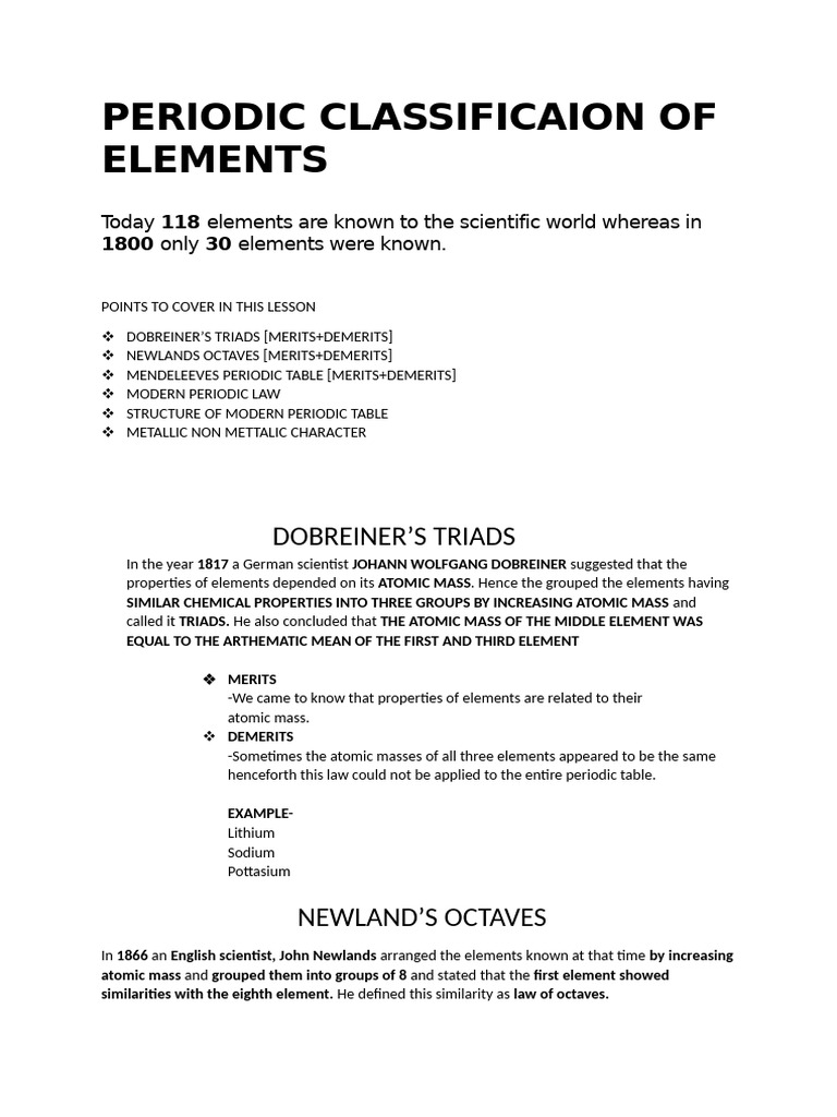 Dobreiner's Triads and Metallic Character | PDF