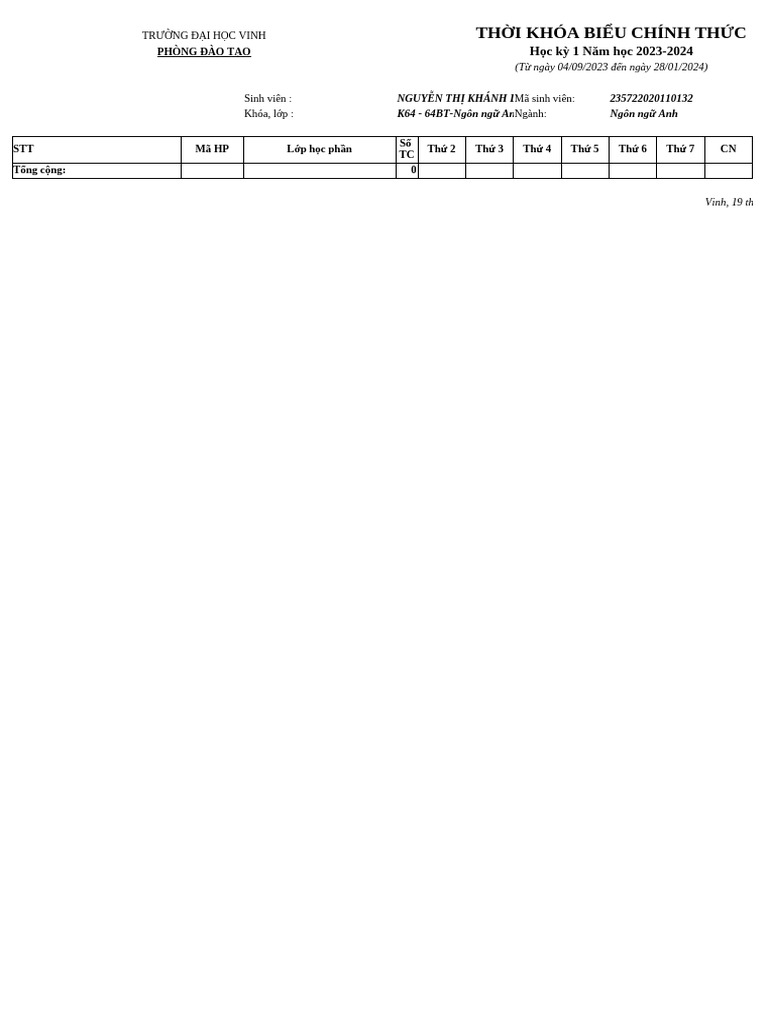 Export TKB SV Mau 1 | PDF