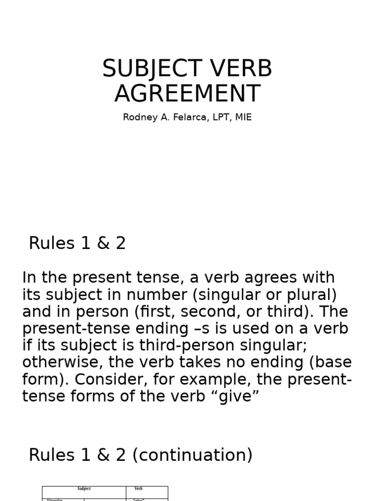 Subject Verb Agreement | PDF | Grammatical Number | Plural