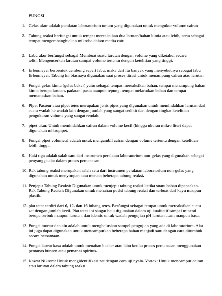 FUNGSI Alat Alat Di Lab | PDF