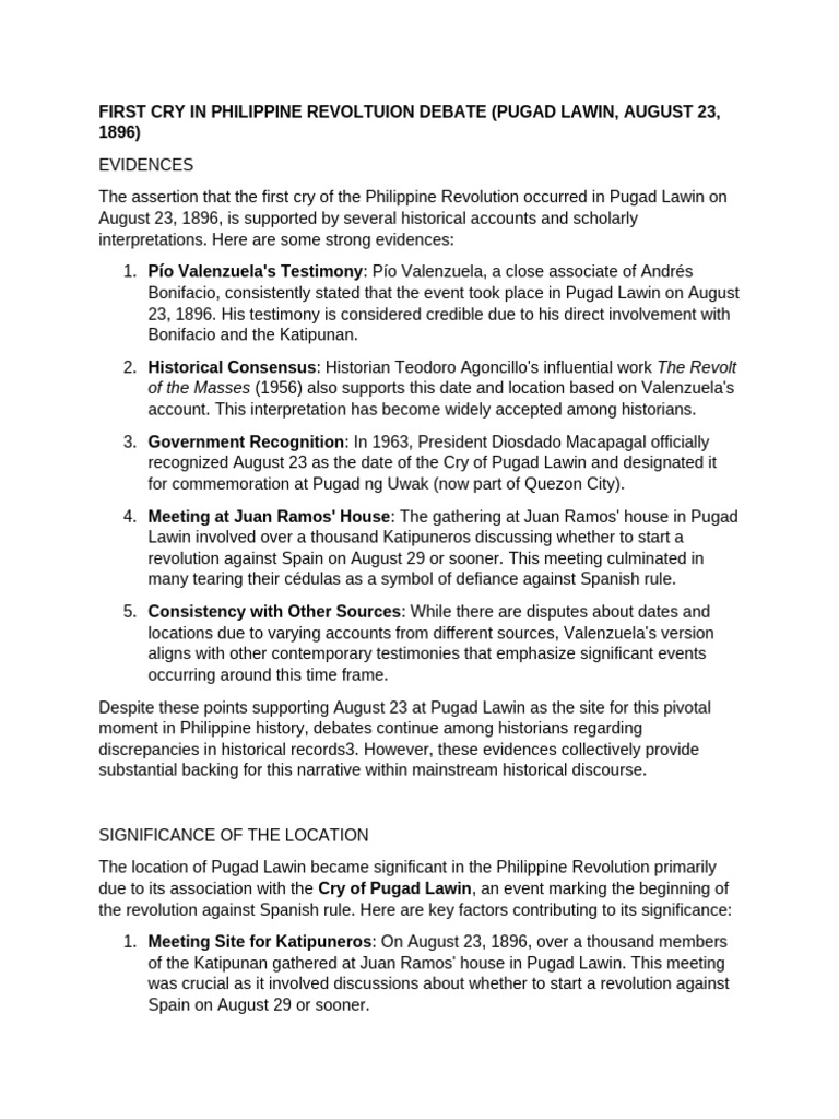First Cry of Philippine Revolution: Pugad Lawin | PDF | Spanish East ...