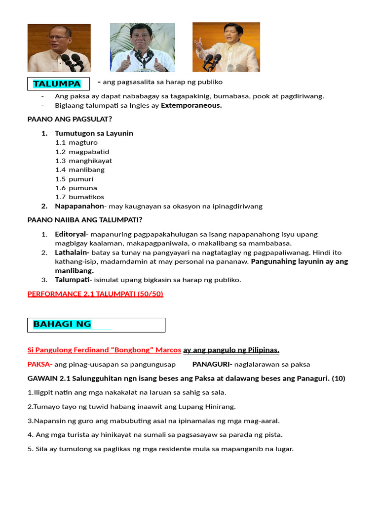 Talumpati, Paksa at Panaguri | PDF