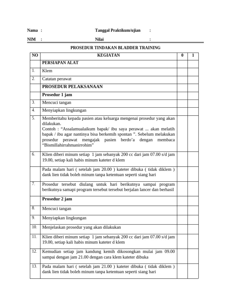 Prosedur Bladder Training Pasien | PDF