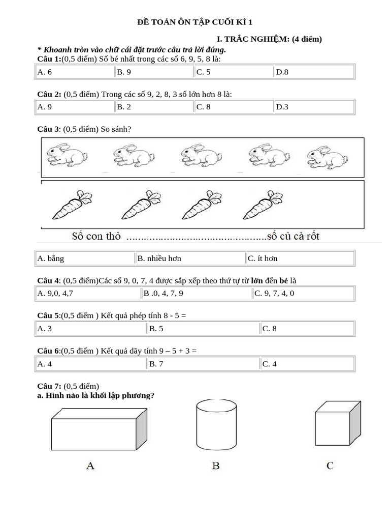 ĐỀ TOÁN ÔN TẬP CUỐI KÌ 1 - L1 | PDF