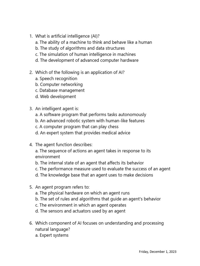 AI Worksheet | PDF | Artificial Intelligence | Intelligence (AI ...