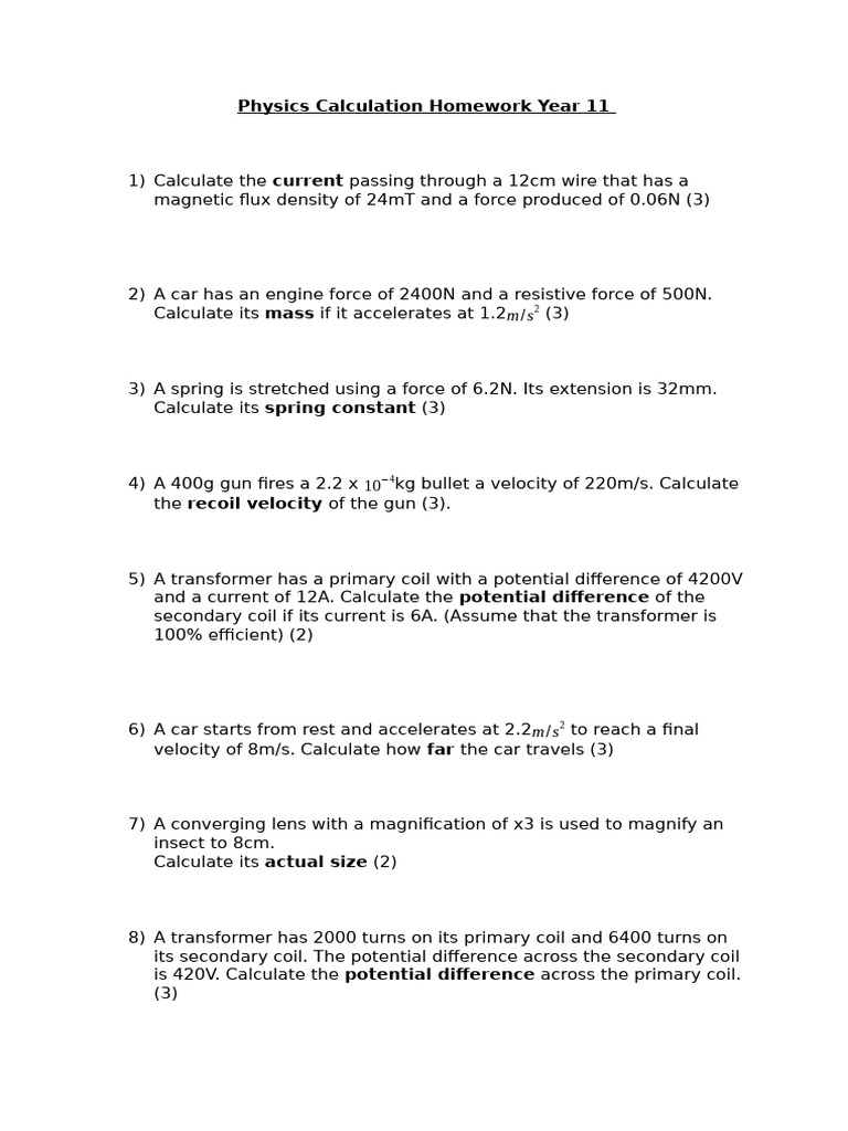Year 11 Physics Calculations Guide | PDF