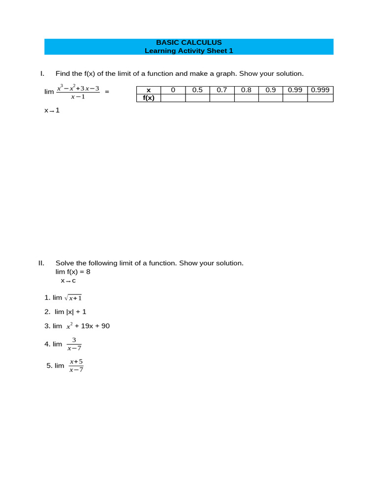 LAS 1 Basic Calculus | PDF