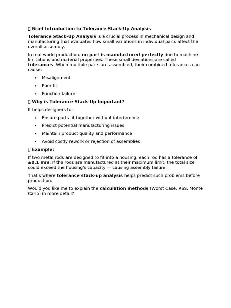 ? Brief Introduction To Tolerance Stack | PDF