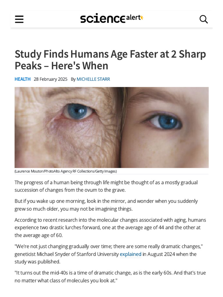 Study Finds Humans Age Faster at 2 Sharp Peaks – Here's When ...