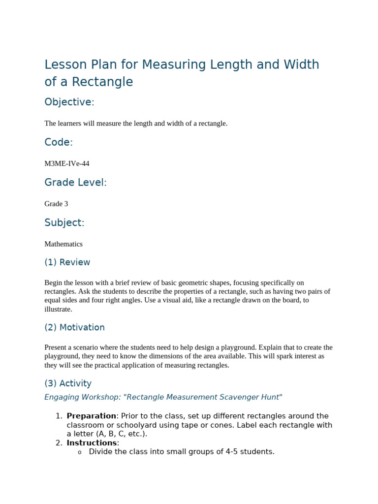 lessonplan | PDF | Area | Length