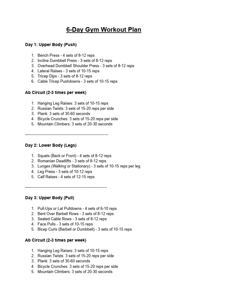6-Day Gym Workout Plan | PDF | Kettlebell | Weight