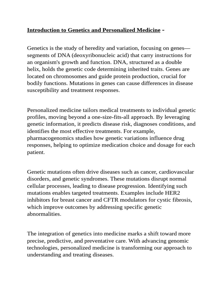 Introduction To Genetics and Personalized Medicine | PDF | Personalized ...