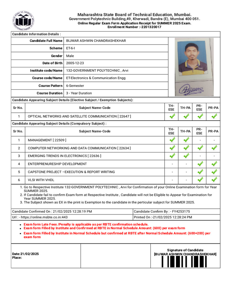 Ashwin exam form 25 | PDF