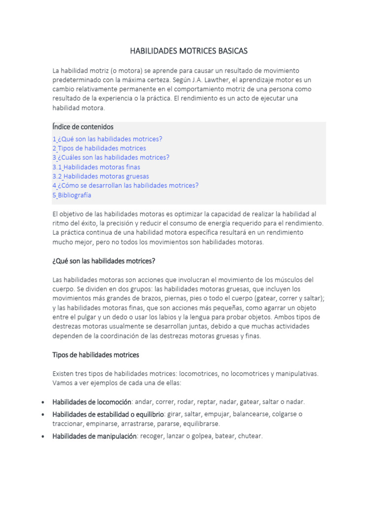 Habilidades Motrices Básicas: Guía Completa | PDF | Neurociencia