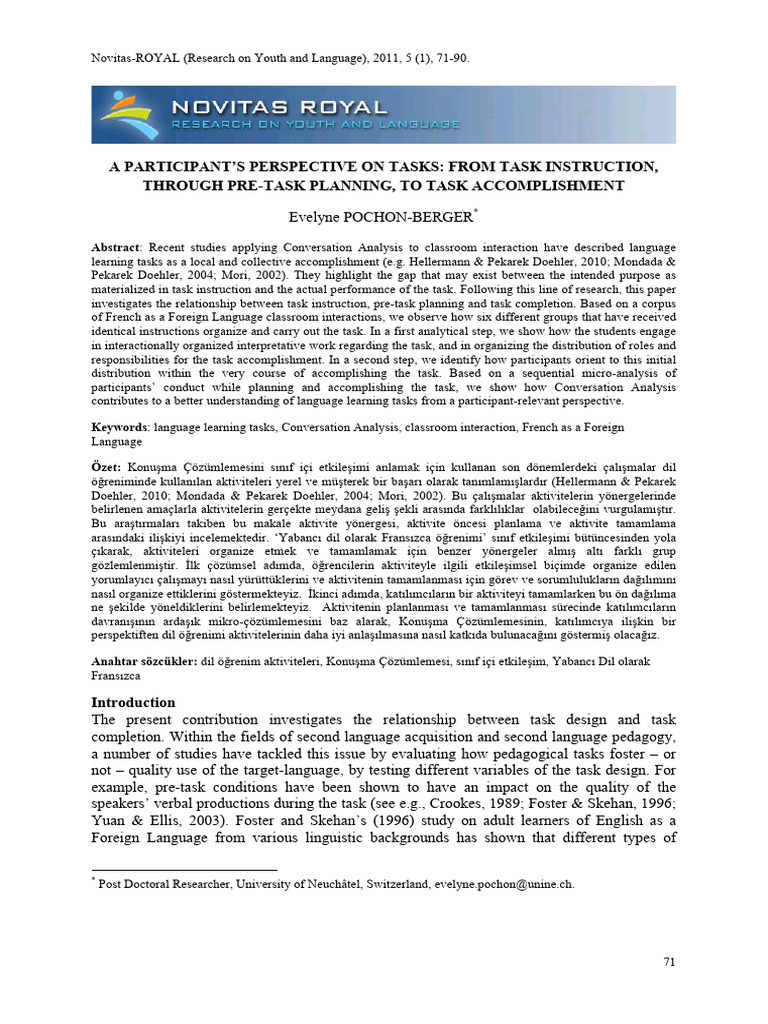 Task Instruction in Language Learning | PDF | Second Language | Learning