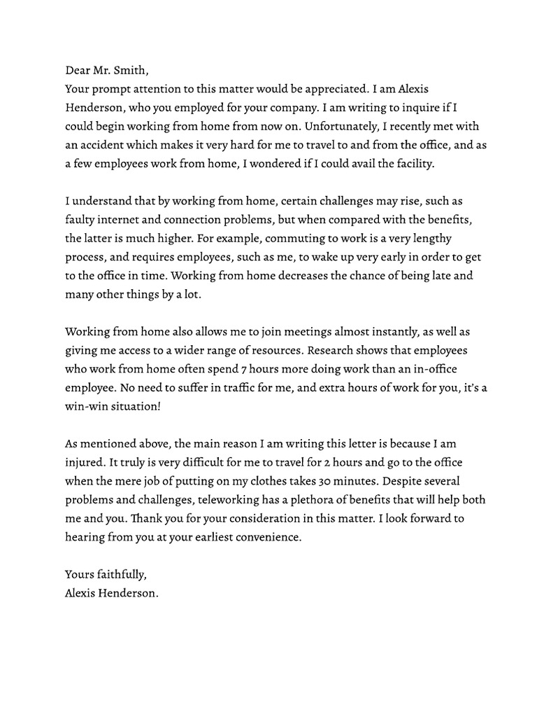 Formal Letter - Working From Home | PDF