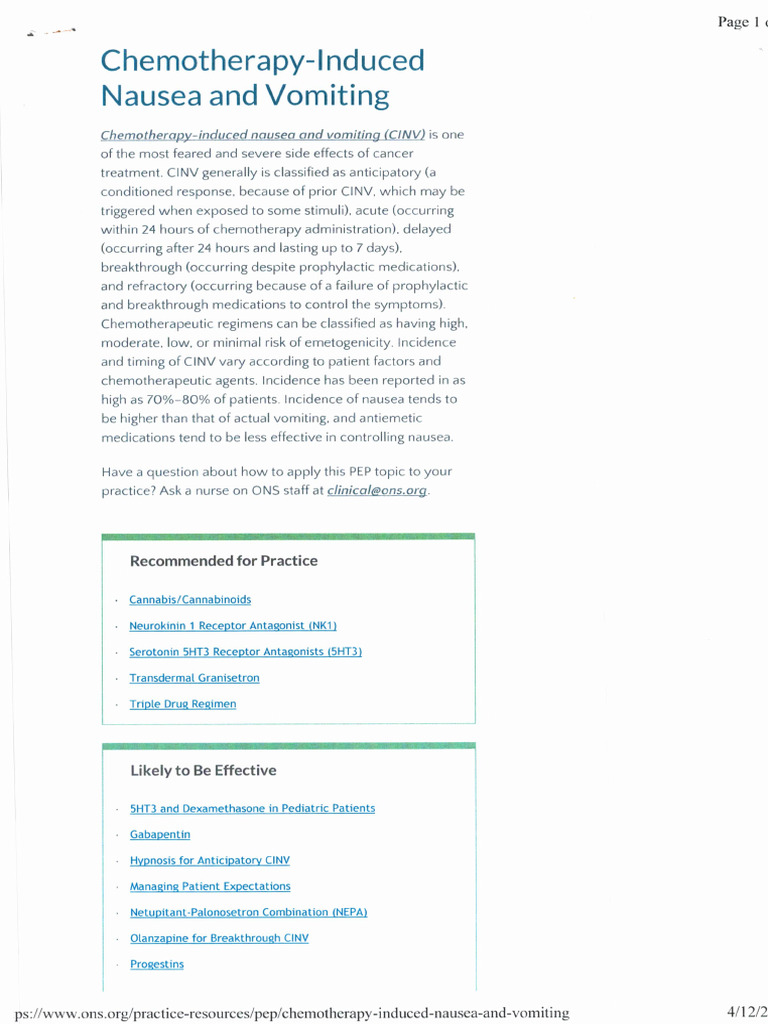 2014 - Reviewer and Consultant - ONS - Chemotherapy-Induced Nausea and ...