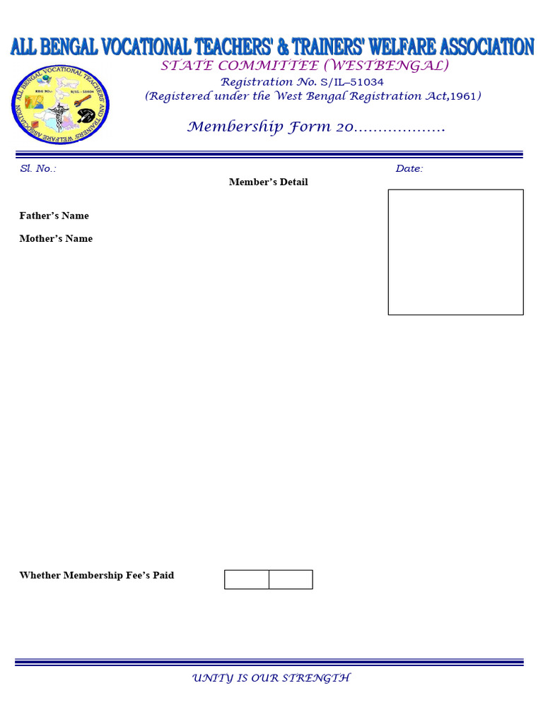 Membership Form for West Bengal Society | PDF