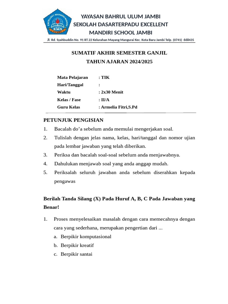 Uas Tik Kelas Ii | PDF