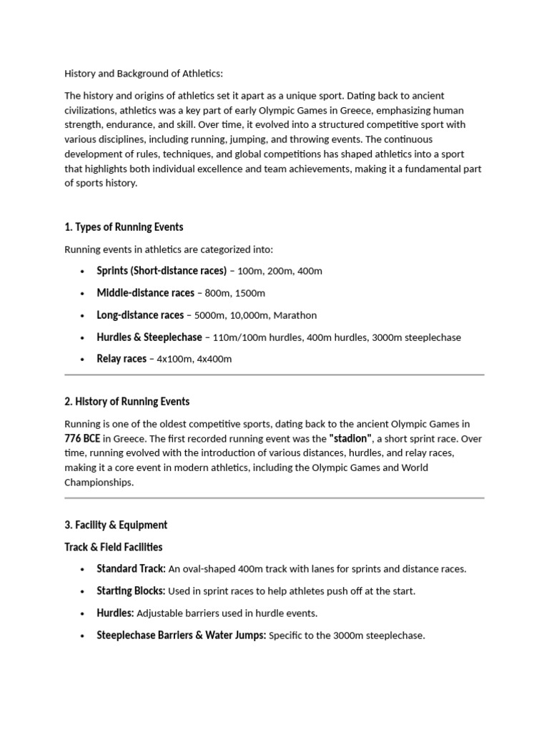 History and Types of Running Events | PDF | Track And Field | Running