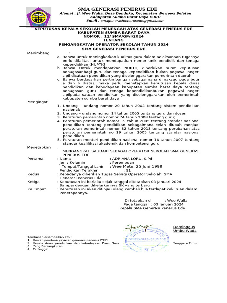 Contoh SK Operator | PDF