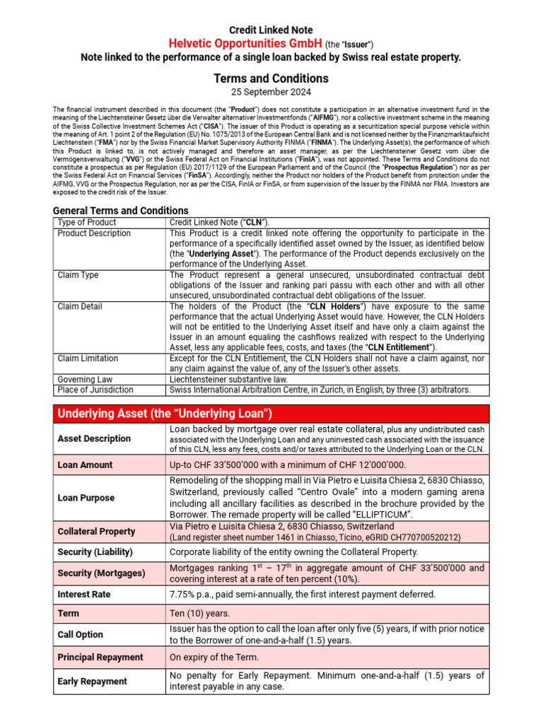 2024.09.25 TERMSHEET of CLN - CENTRO OVALE Esatto | PDF | Financial Risk | Derivative (Finance)