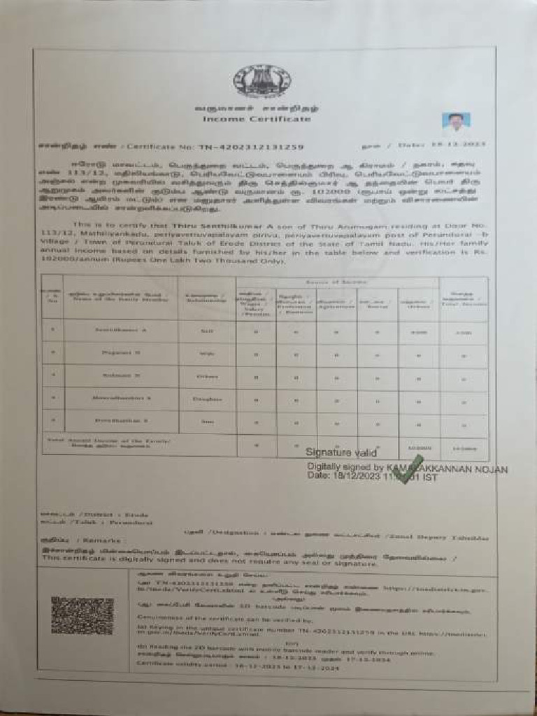 Income Certificate for Verification | PDF