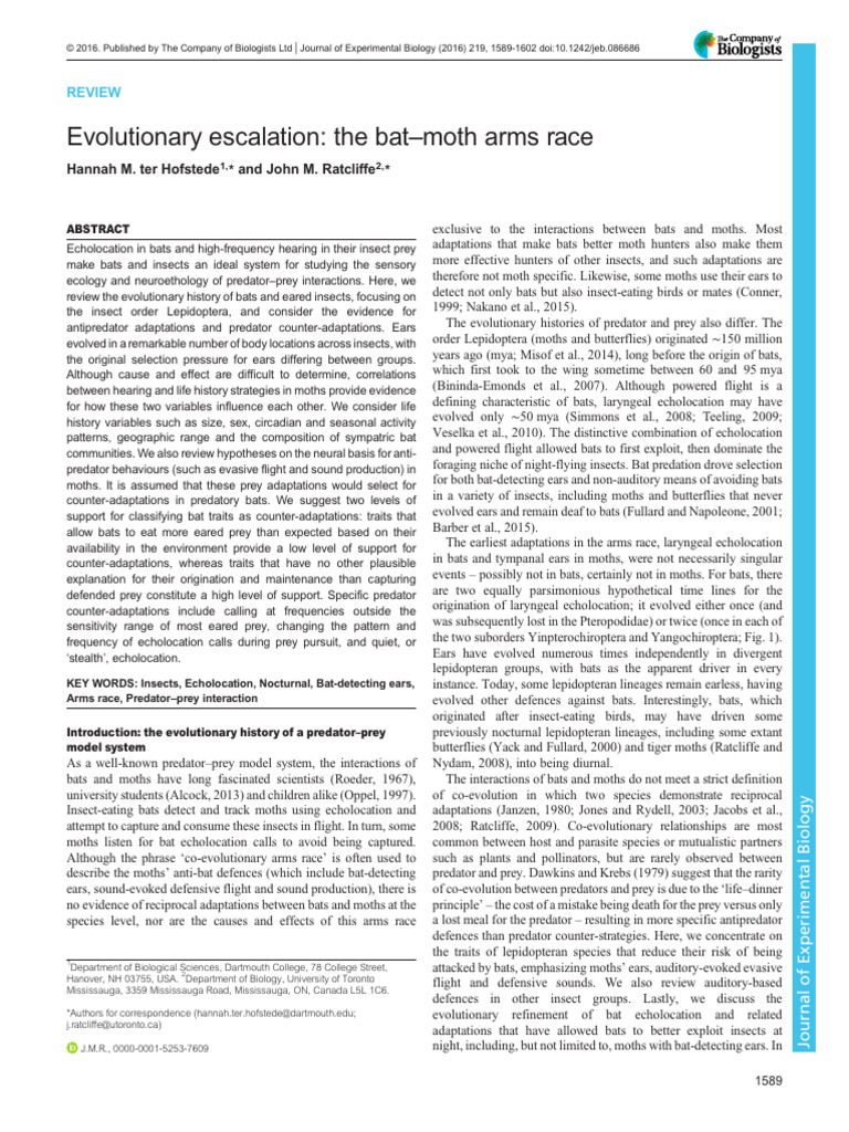 222-JEB-2016-Evolutionary Escalation - The Bat-Moth Arms Race | PDF ...