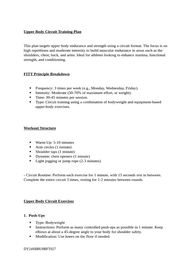 Upper Body Circuit Training Plan | PDF | Strength Training | Physical ...