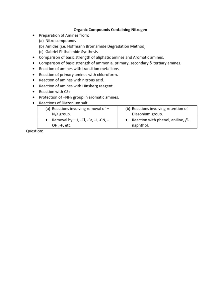 Organic Compounds Containing Nitrogen | PDF