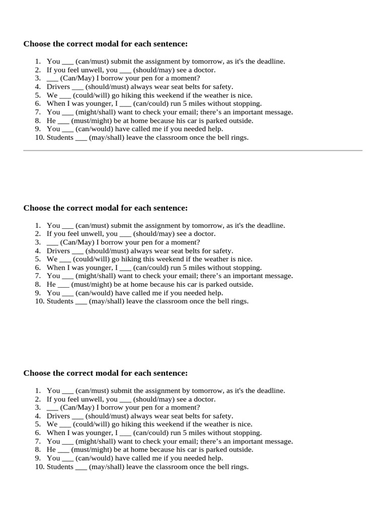 Modal Verbs Exercise with Answers | PDF