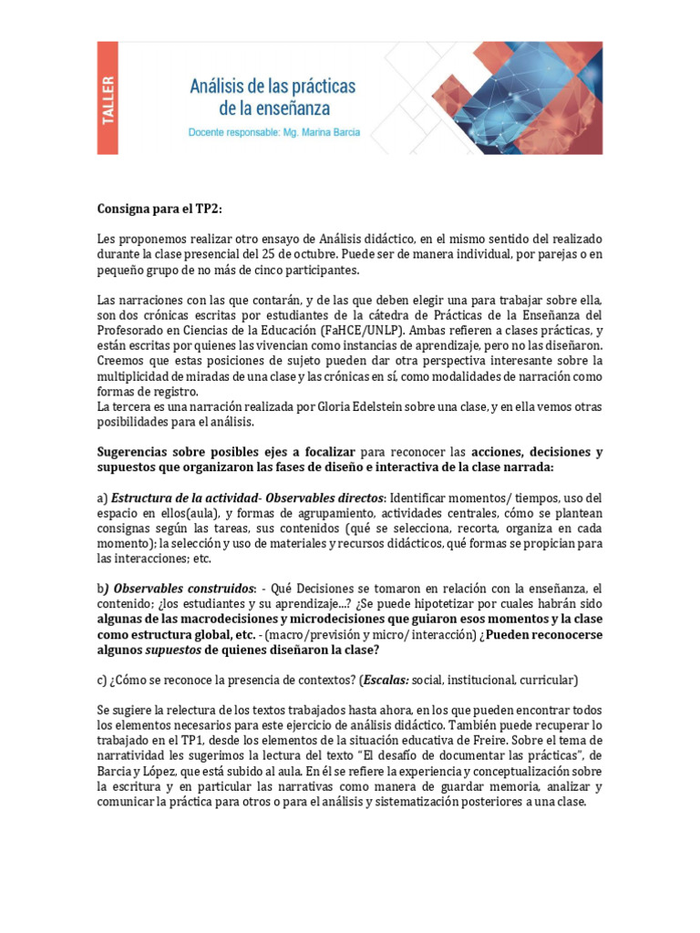 Consigna TP 2 | PDF | Enseñando | Experiencia